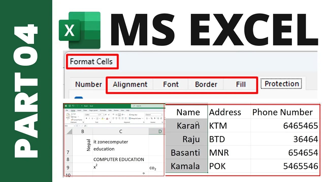 Ms Excel In Nepali Part 04 Format Cell Alignment Font Border Fill Tab Youtube