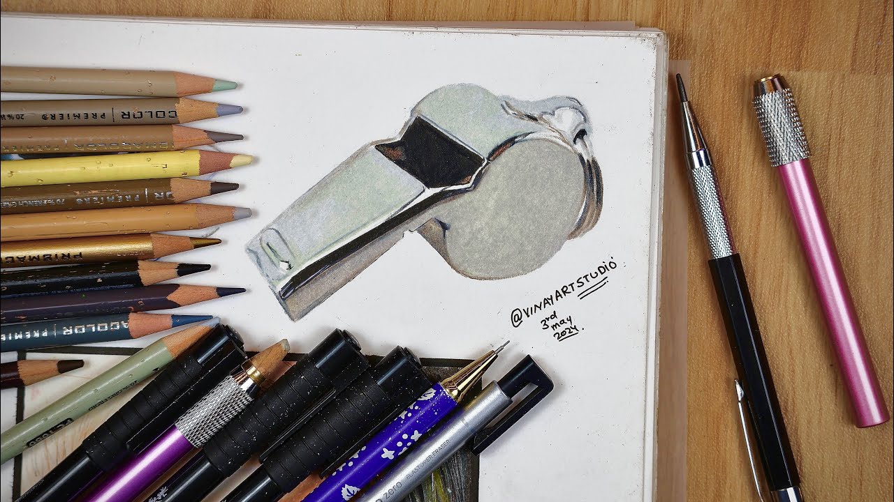 Drawing realistic whistle with color pencils Timelapse - YouTube