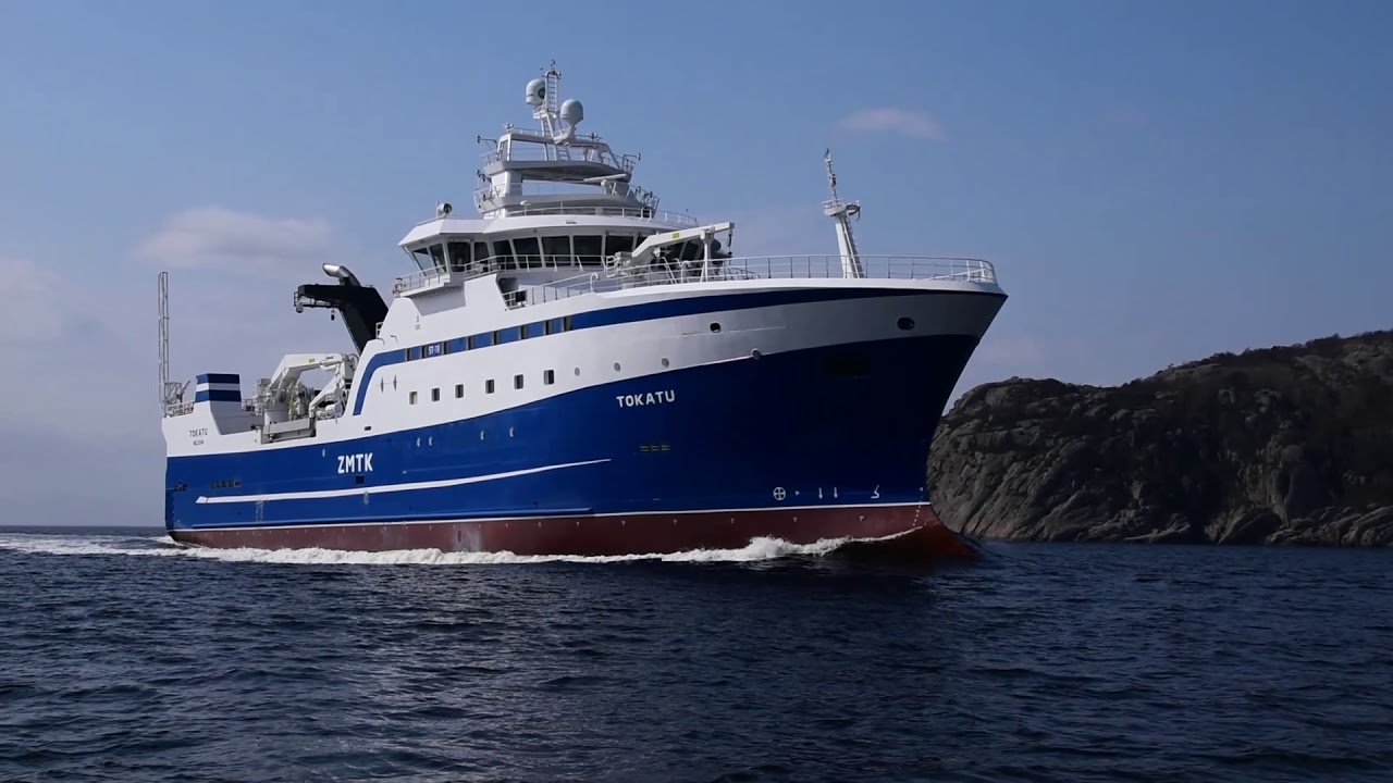 Sail by: Sealords newest stern trawler during sea trials - YouTube