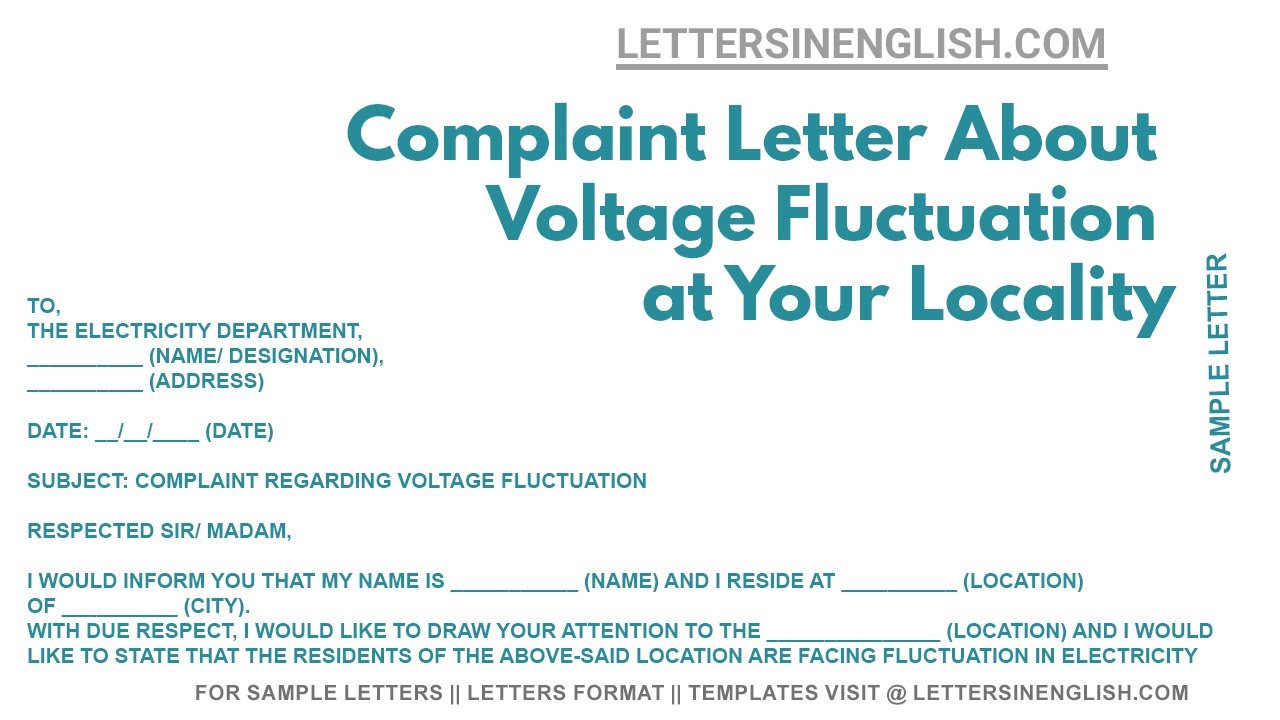 Complaint Letter About Voltage Fluctuation At Your Locality Letter To complaint-letter-about-voltage-fluctuation-at-your-locality-letter-to