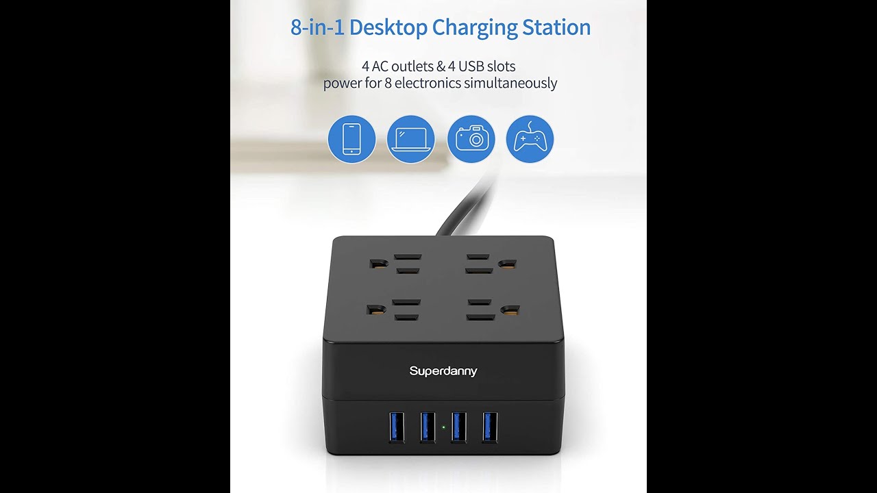 Superdanny Charging Station with 4 AC Outlets & 4 Smart USB Ports ...