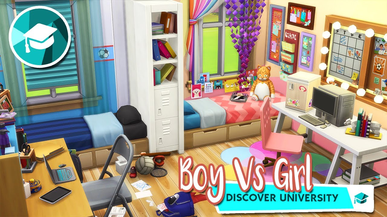 Boy VS Girl DORM ROOM 🎓DISCOVER UNIVERSITY | The Sims 4 Speed Build ...