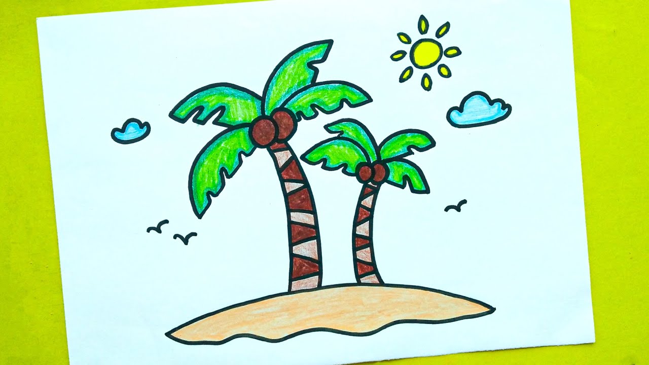 How to draw a Palm Tree on a Beach easy | Beach Scenery | step by step ...