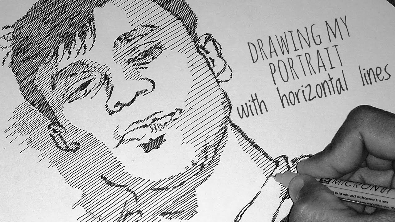 Self potrait drawing with horizontal lines | line drawing. - YouTube