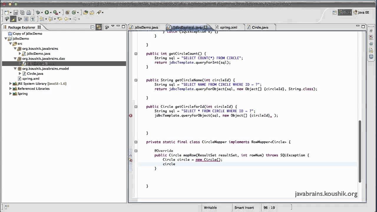 Spring Tutorial 41 - Implementing RowMapper - YouTube