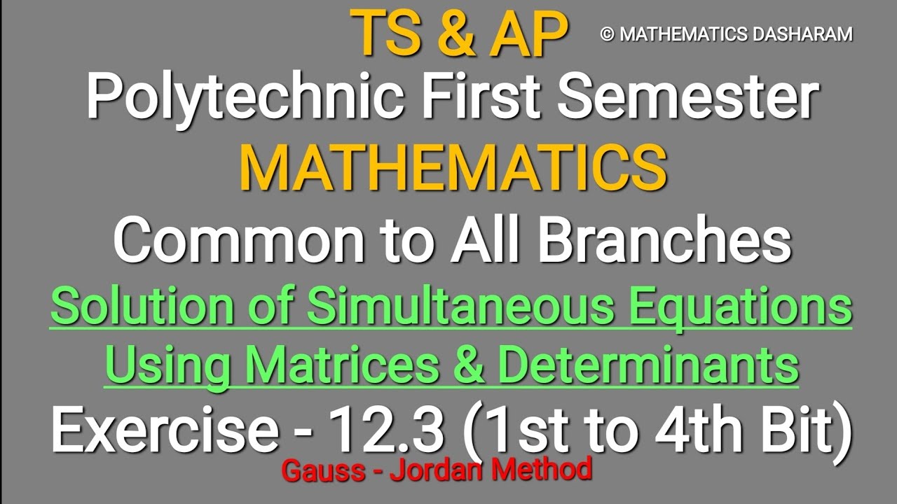 Poly First Sem||Solution of Simultaneous Equations Using Matrices ...