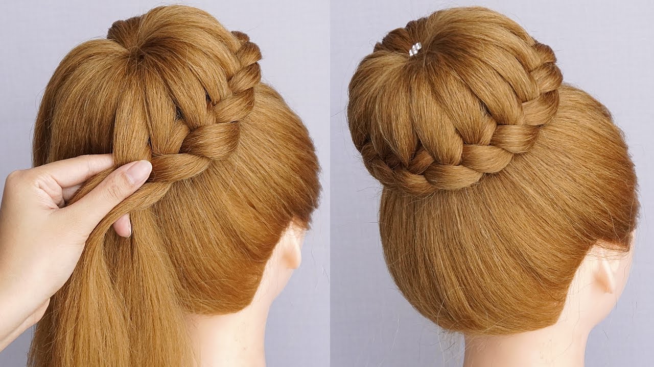 Lace Braided Bun Tutorial | Updo Hairstyle For Wedding - YouTube