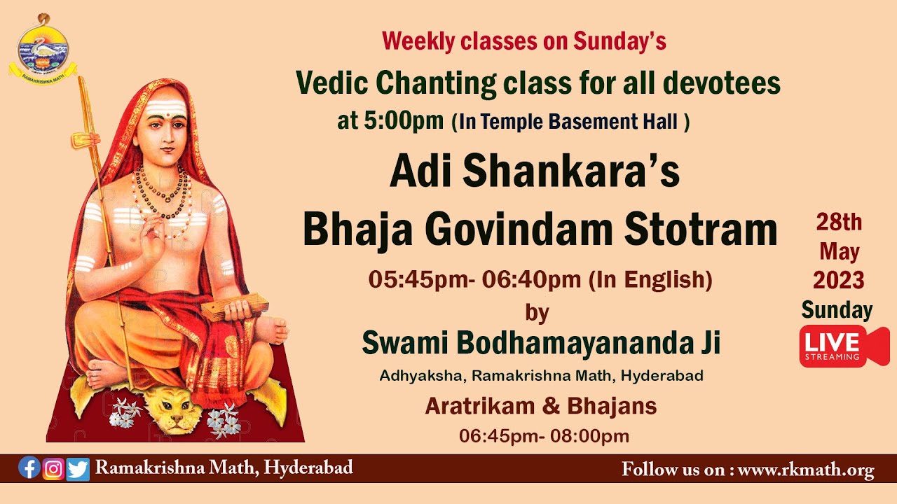 Watch Weekly class on Adi Shankara's Bhaja Govindam Stotram - YouTube