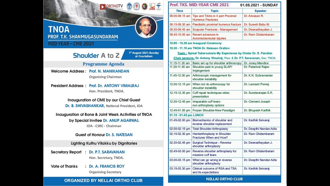 TNOA: Prof TK Shanmugasundaram Mid Year CME: Shoulder A - Z - YouTube
