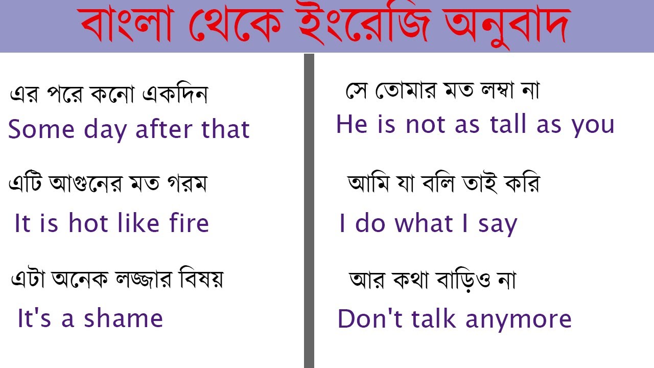 100 Spoken English Sentences || Daily use basic sentences || Bangla to ...