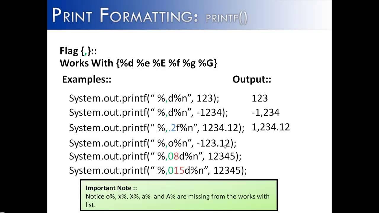 Print Formatting Part 9: printf() Flag , (Java) - YouTube