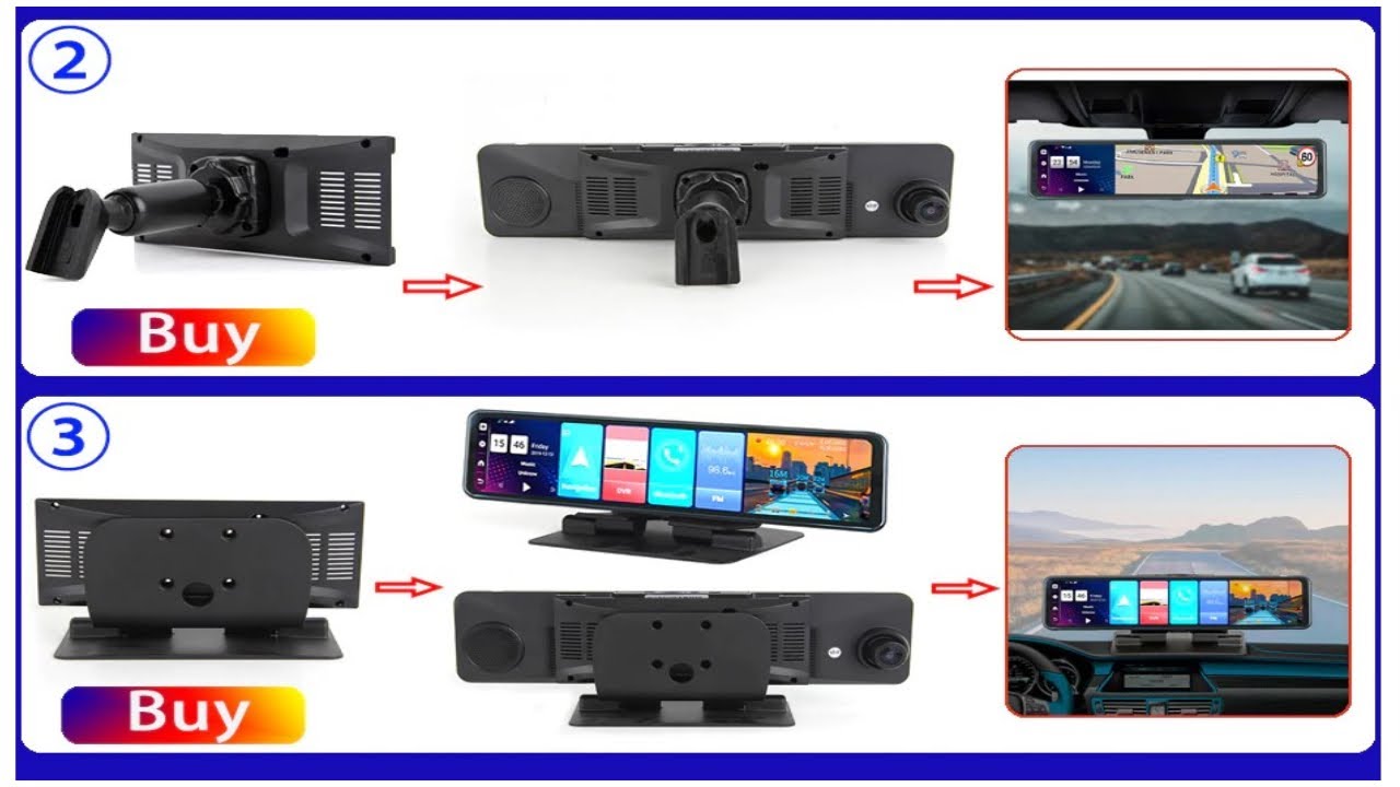 Bluavido 12 Inch Car Mirror Android 8.1 DVR Dash Camera 1080P Dual Lens ...