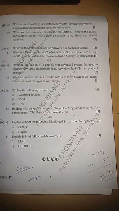 sppu BEIT Distributed Systems endsem exam question paper - 2023, 2019 ...