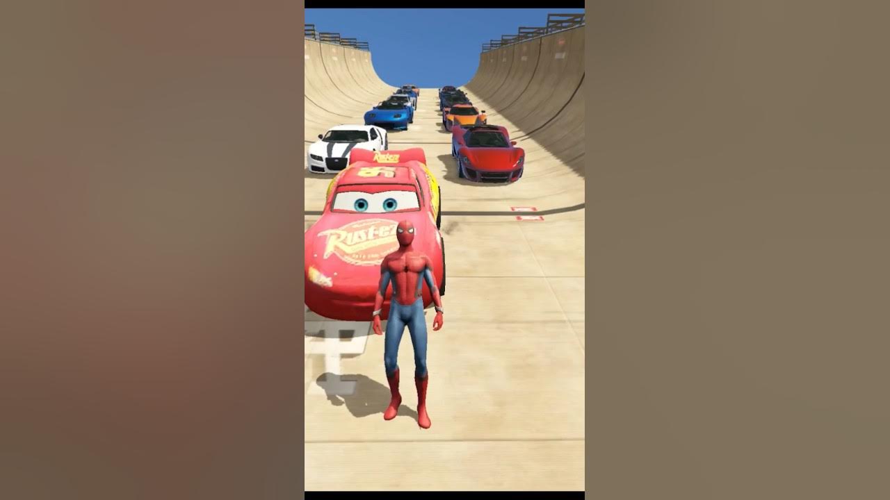 GTA 5 Epic Ragdolls Lightning McQueen Vertical Mega Ramp Challenge ...