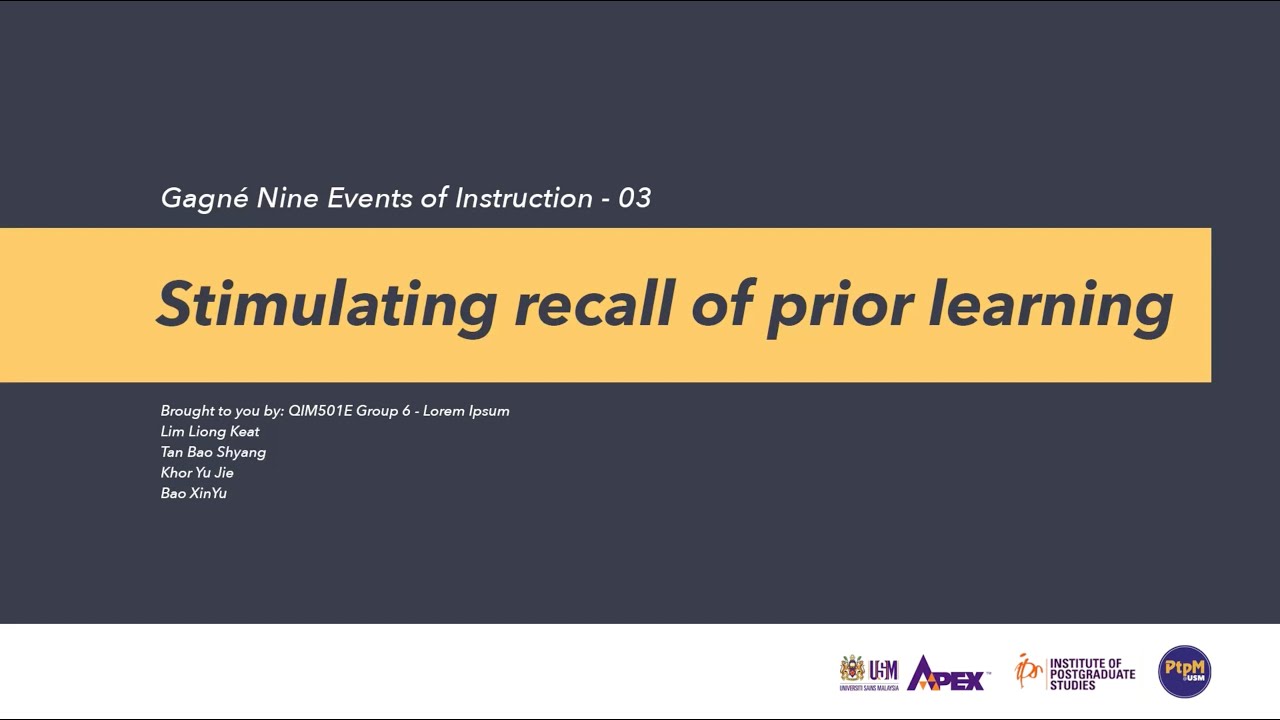 Gagne Nine Events of Instruction 3 - Stimulating recall of prior ...
