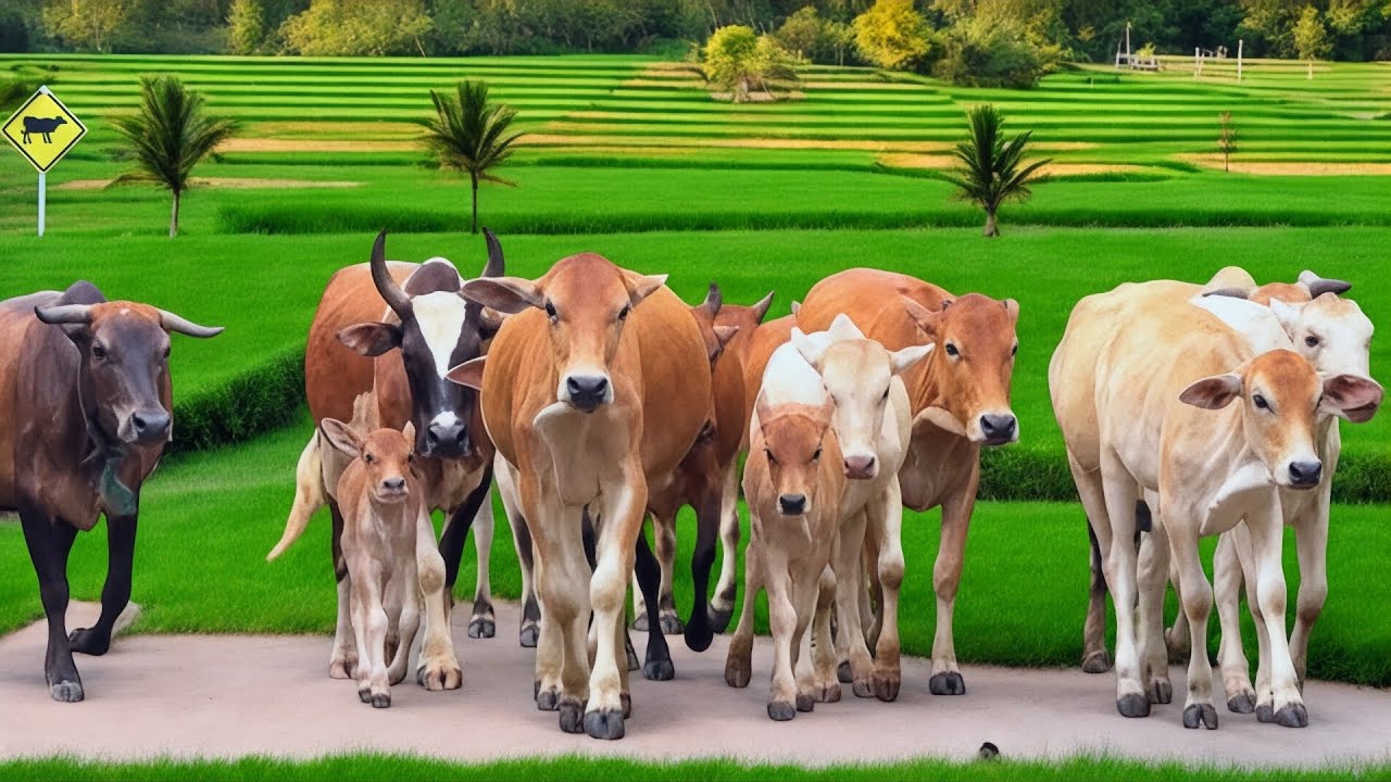 Video Aktivitas Peternak sapi lembu jinak berjalan melintasi jalan ...