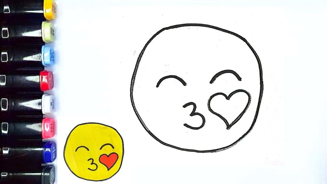 How to Draw a Cute Kiss Emoji For Kids Step by Step - YouTube