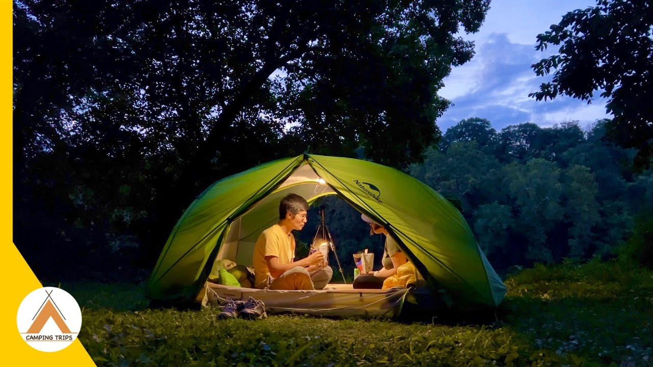 Late Summer Riverfront Camping | Nature Sound | Campfire | Camping Food ...