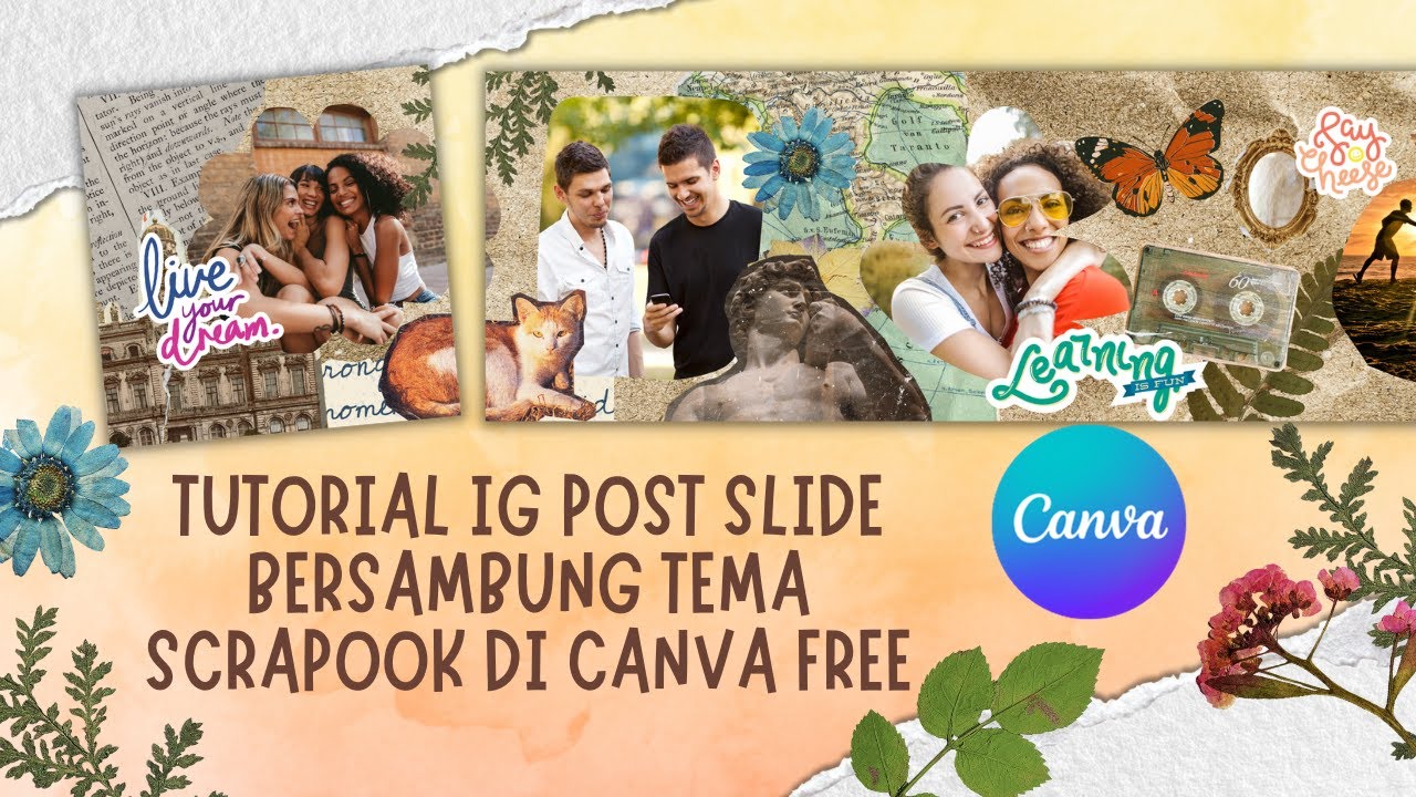 Desain Postingan IG Bersambung Tema Scrapbook di Canva FREE - YouTube