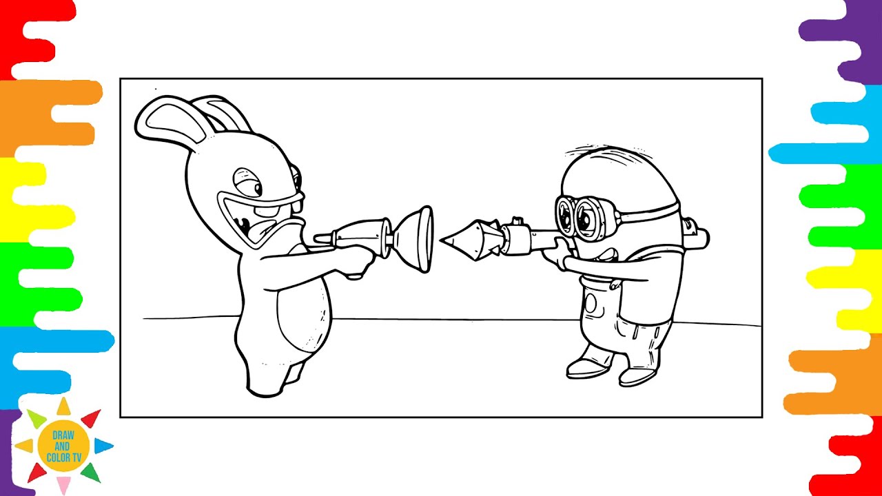 Minions Vs Raving Rabbids Coloring Page | Mionions Coloring |Raving ...