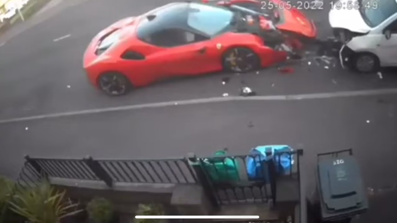 Shocking moment as £400.000 Ferrari SF90 hypercar smashes into five ...