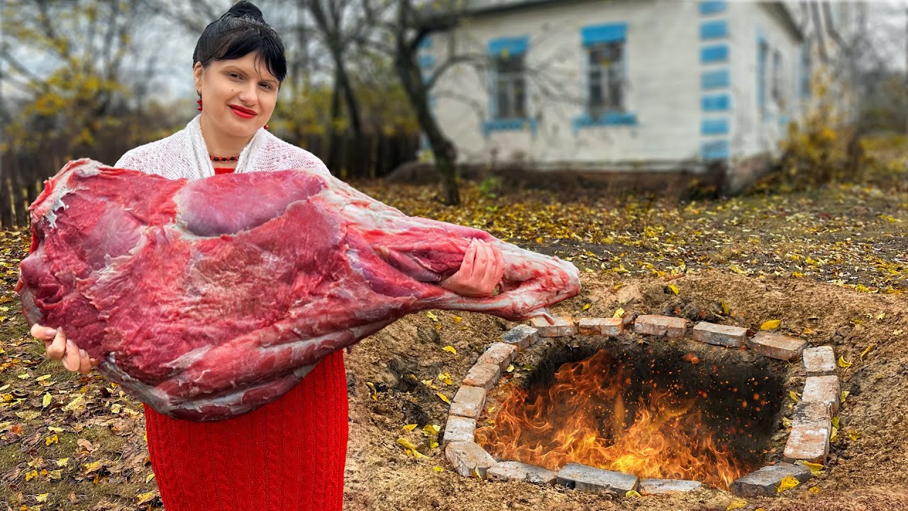 Ukrainian Woman Cooks a Huge Beef Leg in a Faraway Village! Beef ...
