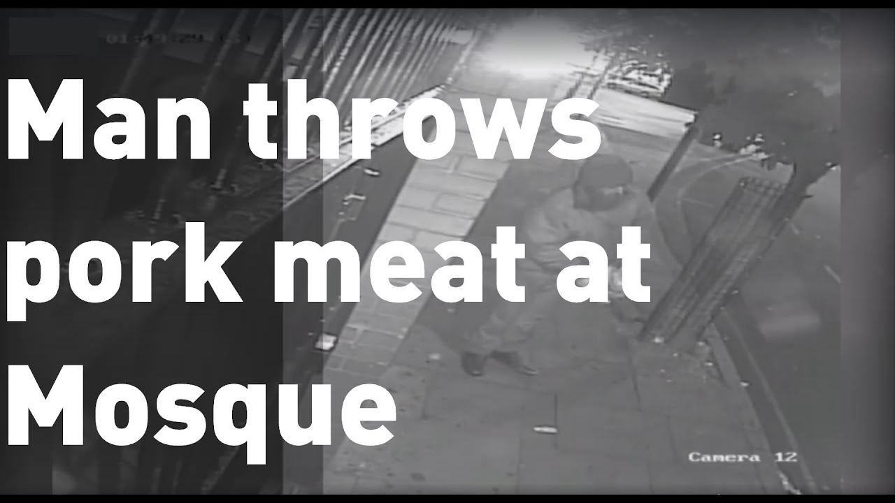 CCTV captures man throwing rotten pork meat at London mosque - YouTube