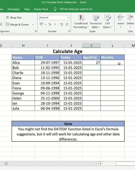 Excel Trick: Calculate Age Automatically in Seconds! 🚀 #excel #shorts #shortvideo #viralvideo ...