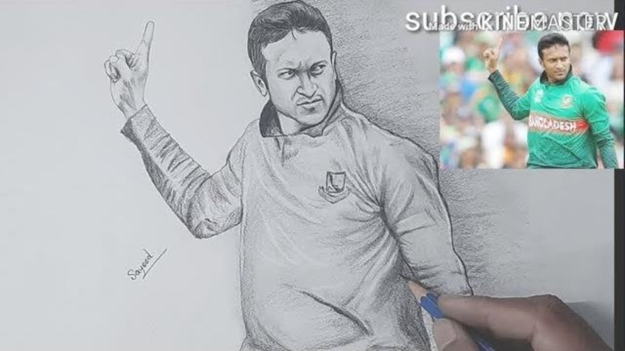 cricketer Shakib Al Hasan drawing/how to draw Shakib Al Hasan pencil ...