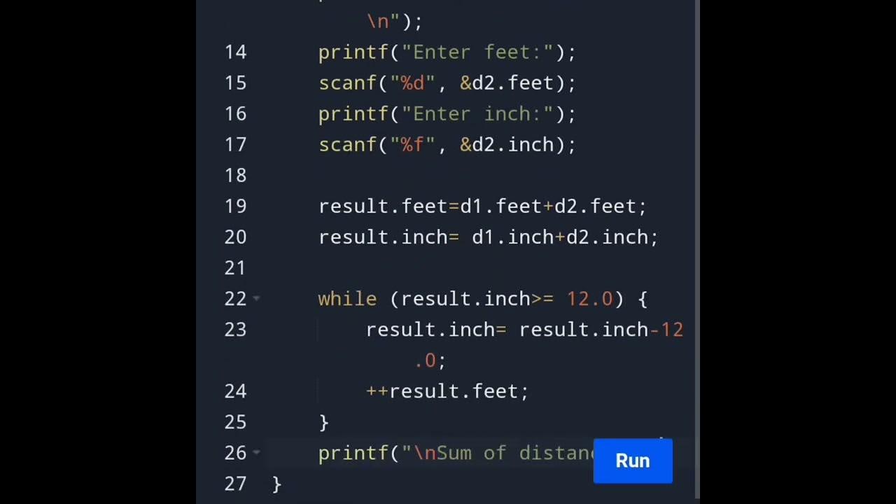 C Program to Add Two Distances (inch-feet system) using Structures⚡#education #cprogramming # ...