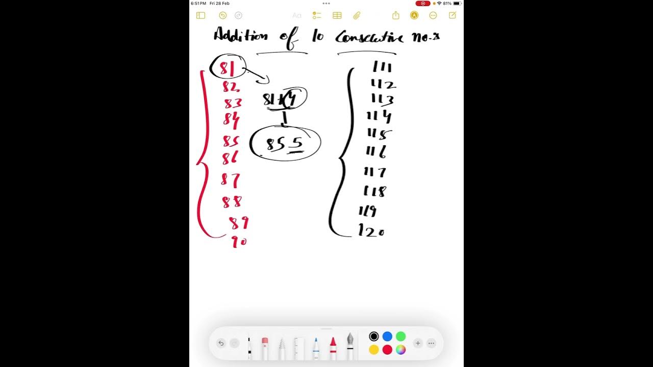 Maths Trick Addition of any 10 consecutive numbers within few seconds - YouTube