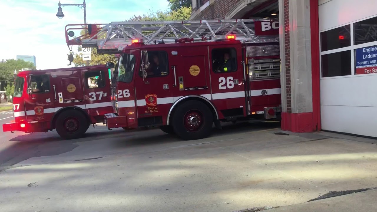 Boston Fire Engine 37 and Ladder 26 responding - YouTube