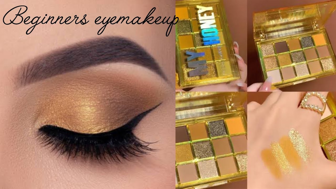 Gold&shimmery eyemakeup for beginners|easy and trending makeup just in ...