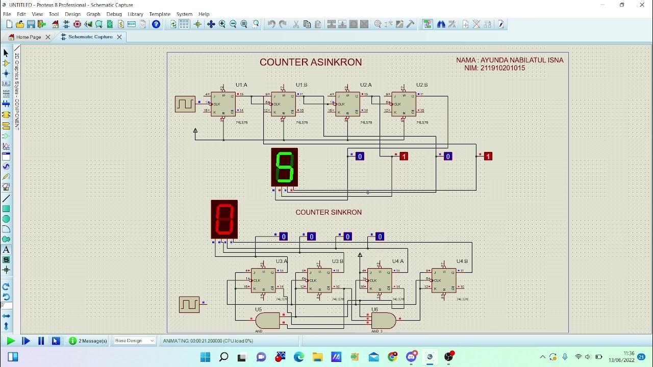 RANGKAIAN COUNTER SINKRON DAN COUNTER ASINKRON PADA PROTEUS - YouTube