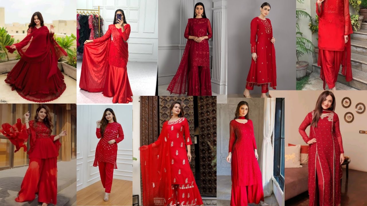 100% Latest Red Colour Suit Design Idea's For Girl's 2024 /Red Colour ...