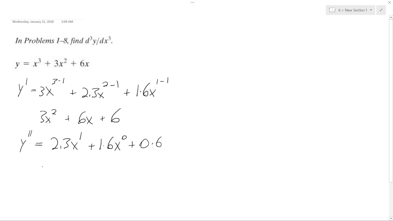 Find d^3y/dx^3 the third derivative of y = x^3 + 3x^2 + 6x - YouTube