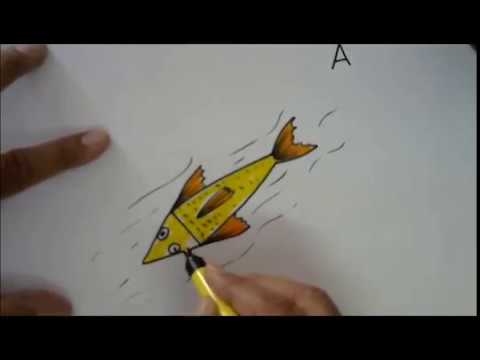 How to draw a fish from alphabet 'A'. Easy drawing for kids.बच्चों के ...