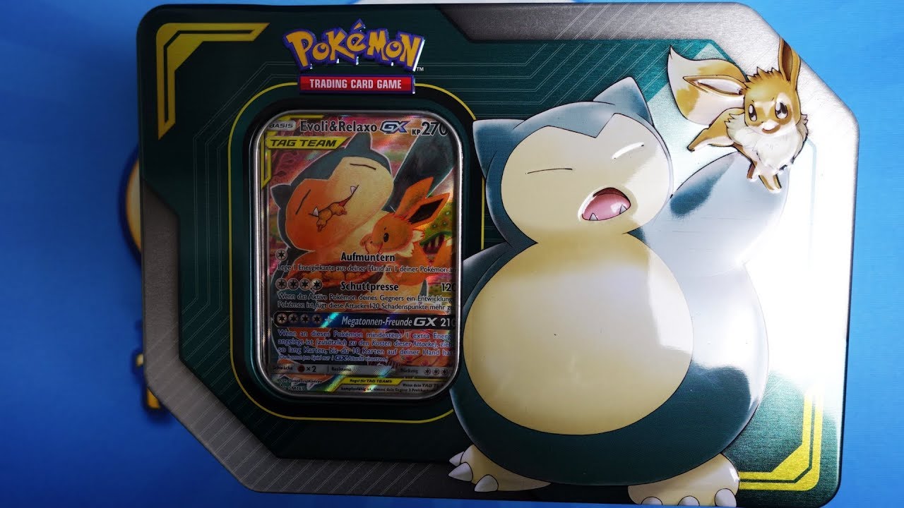 Pokemon - Evoli & Relaxo GX Tag Team Tin Box - Opening Unboxing - YouTube