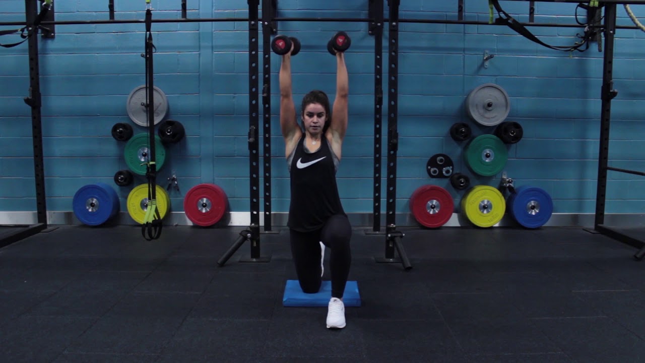 Half kneeling neutral grip dumbbell shoulder press - YouTube