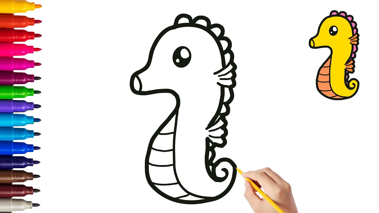 How To Draw A Cute Seahorse Seahorse Cartoon Illustration Hi Res Stock