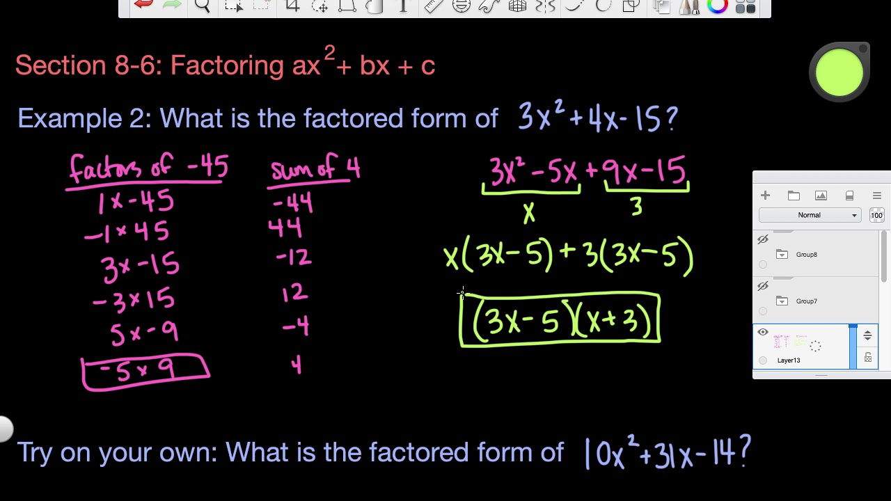 8-6 Factoring ax^2 + bx + c - YouTube