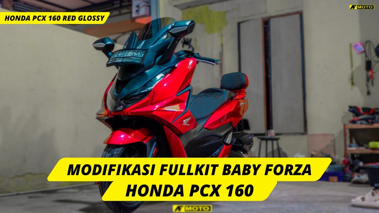 MODIFIKASI FULLKIT BABY FORZA DI HONDA PCX 160 RED GLOSSY - YouTube