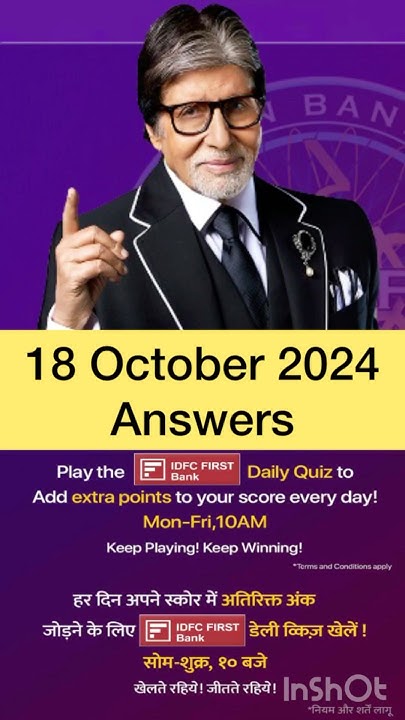 KBC OFFLINE QUIZ Answer| 18th October 2024 |KBC PLAY ALONG|IDFC Daily quiz #kbc#kbcdailyquiz# ...