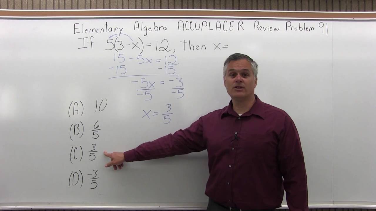 ACCUPLACER Review: Elementary Algebra Problem 91 - Mathematics with Dan ...
