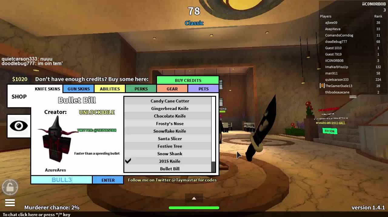Bullet Bill Knife | Twisted Murderer | ROBLOX Code - YouTube