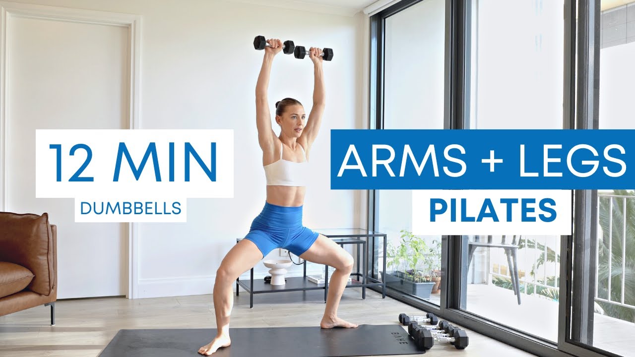 12 MIN PILATES w/ WEIGHTS strength | Arms +Arms Leg focus | Dumbbells ...