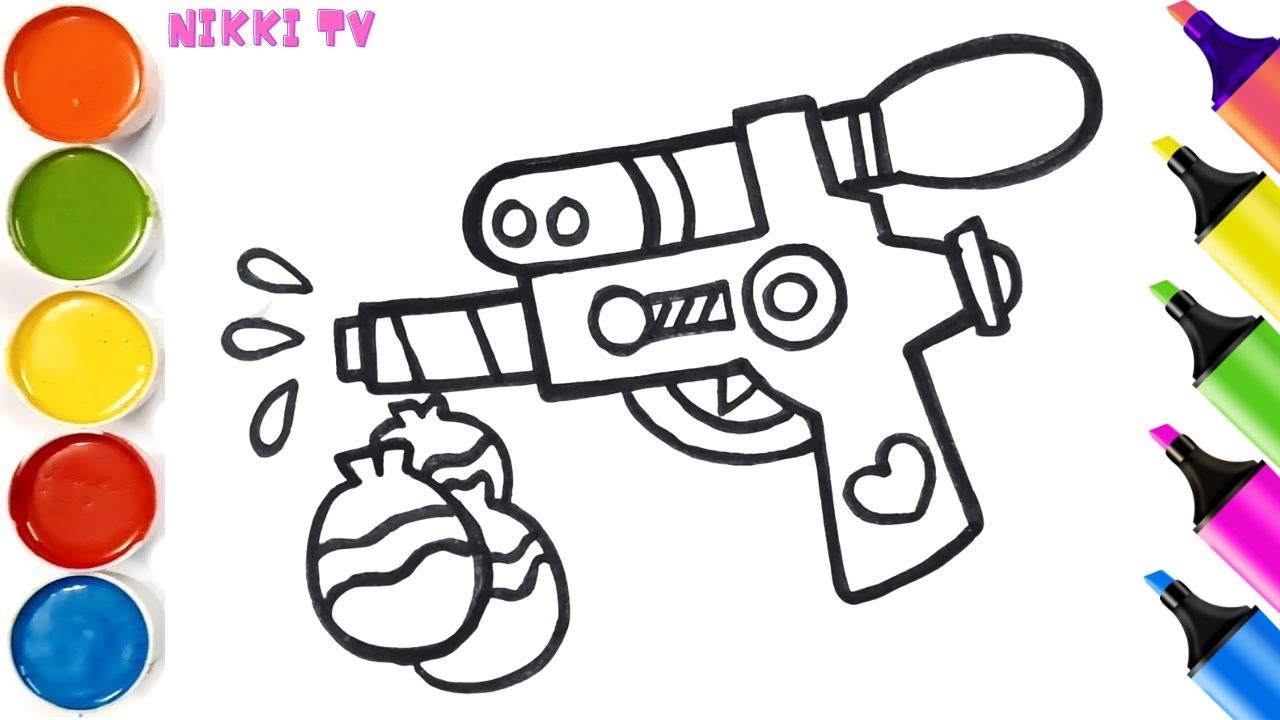Water Gun 🔫💦 Drawing, Painting, Coloring for Kids and Toddlers | Water ...