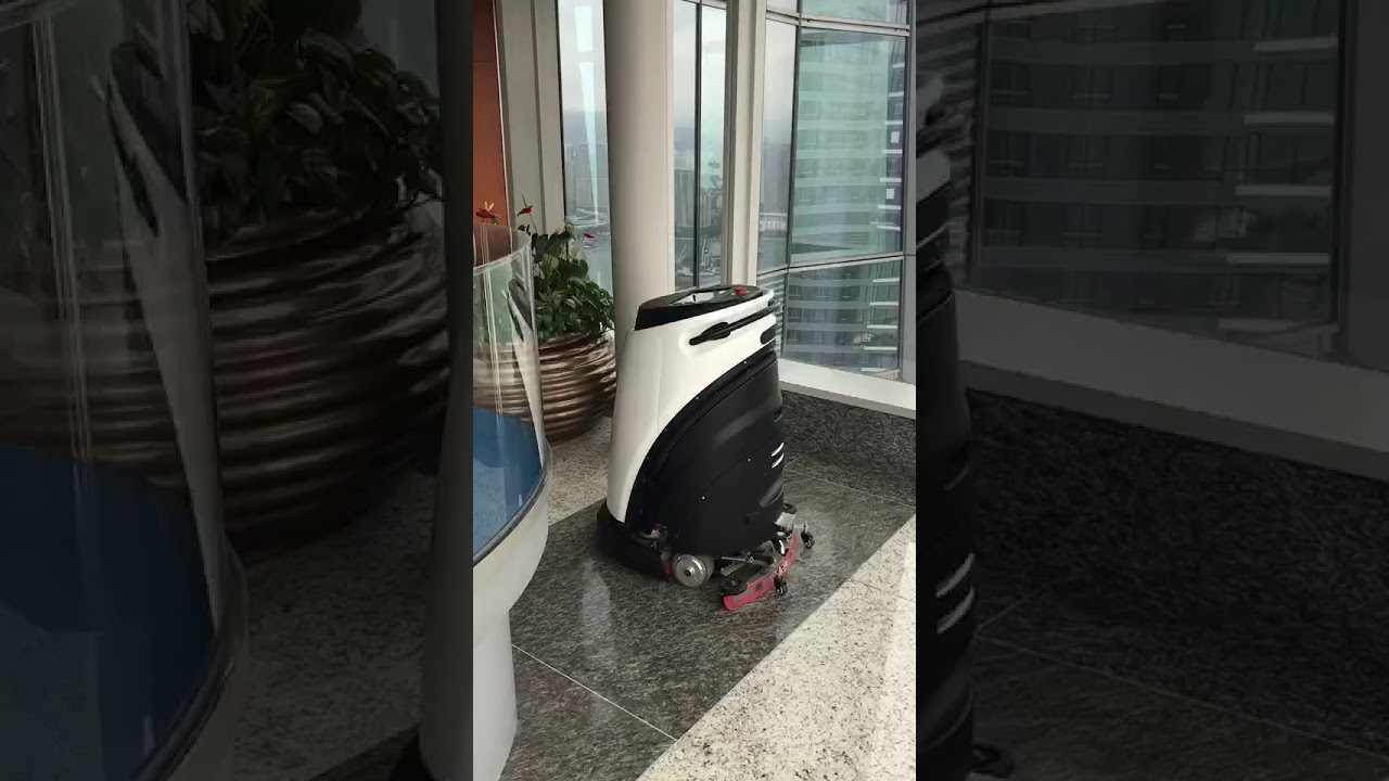 Unmanned floor scrubbing robot cleaner CE certified at ICC tower, Hong ...