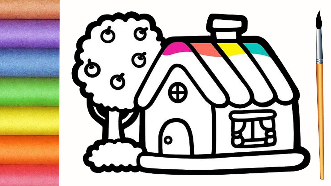 How to draw a House for kids | Learn to drawing and coloring idea for ...