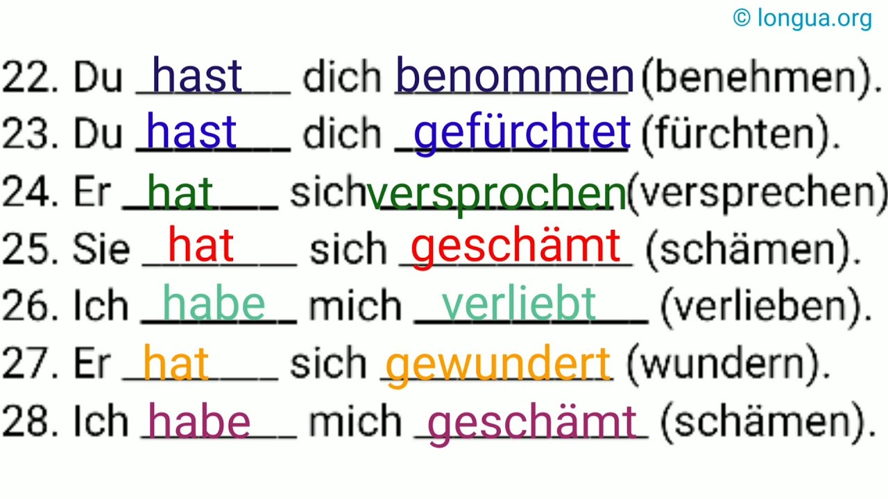 Mix - Perfekt, Pronomen und Präpositionen, hat bekommen, ist verliebt ...